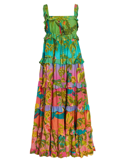 Farm Rio Tiered Ruffled Printed Cotton-voile Maxi Dress In Forest ...