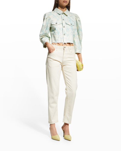Alice And Olivia Lana Puff-sleeve Denim Jacket W/ Raw Hem In Antique Butterfly | ModeSens