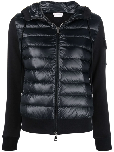 Moncler Contrast-panel Hooded Padded Jacket In Black | ModeSens