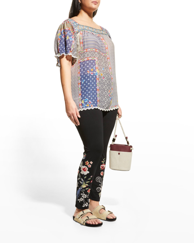 Johnny Was Plus Size Lissa Floral-embroidered Pant In Black | ModeSens