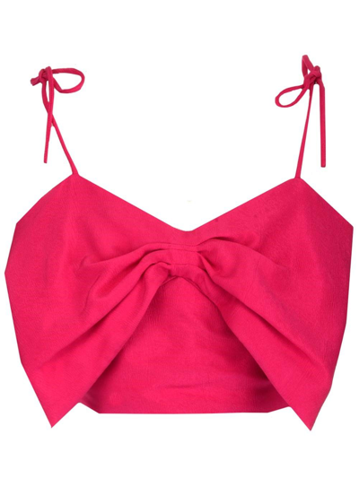 Msgm Bow Cropped Top - Atterley In Pink | ModeSens