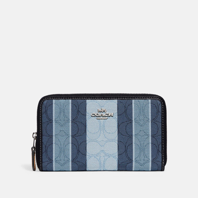 Coach Medium Id Zip Wallet In Signature Jacquard With Stripes In Blue ...