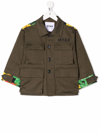 Myar Kids' Logo-print Floral-pattern Shirt Jacket In Green | ModeSens