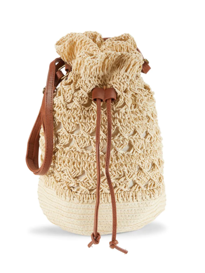 Lulla Collection By Bindya Women's Crochet Straw Bucket Bag In White ...