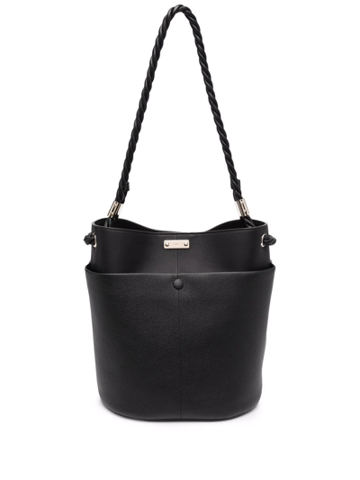 Chloé Key Medium Linen And Leather Bucket Bag In Black | ModeSens