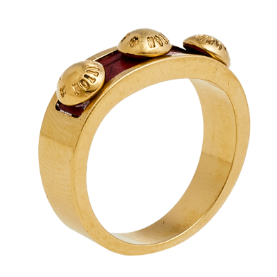 Pre-owned Louis Vuitton Gimme A Clue Red Leather Inlay Gold Tone Ring ...
