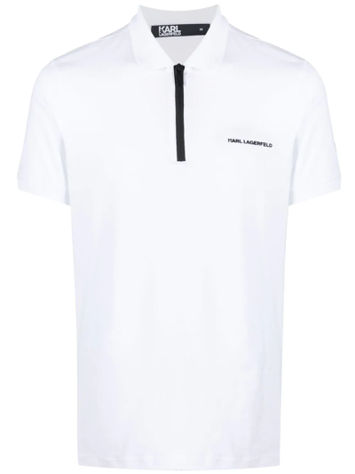 Karl Lagerfeld Logo-print Cotton Polo Shirt In Weiss | ModeSens