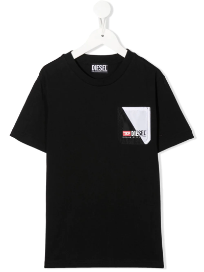 Diesel Kids' Logo Patch-pocket T-shirt In Black | ModeSens