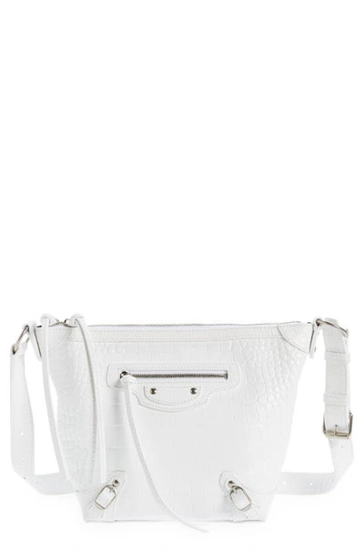 Balenciaga X-small Neo Classic Croc Embossed Leather Hobo Bag In Optic ... Balenciaga X-small Neo Classic Croc Embossed Leather Hobo Bag In Optic ...