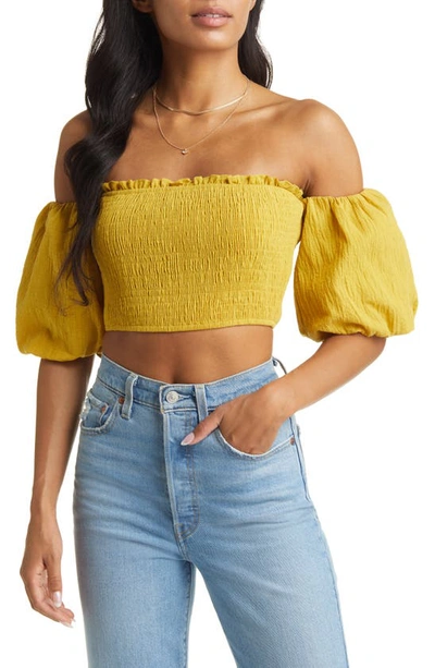 Vici Collection Puff Sleeve Smocked Crop Top In Misty Yellow Modesens