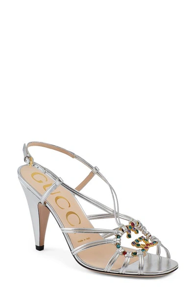Gucci Isa Crystal Embellished Interlocking G Ankle Strap Sandal In ...