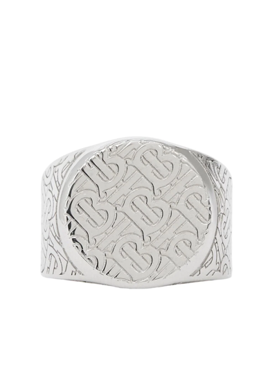 Burberry Palladium-plated Tb Monogram Signet Ring In Silver | ModeSens