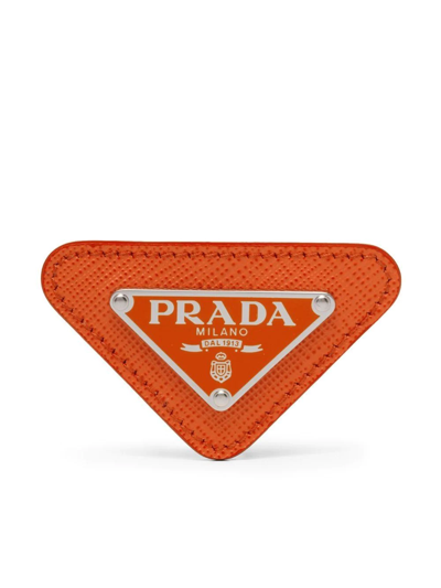 Prada Enamelled Triangle-logo Pin In Orange | ModeSens