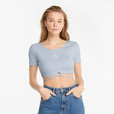 Puma Women's Classics Ribbed Tie Front Cropped Top In Arctic Ice | ModeSens
