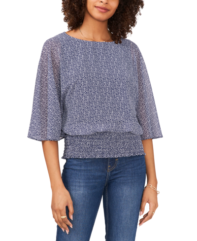 Sam & Jess Women's Printed Smocked-waist Top In Navy White Floral ...