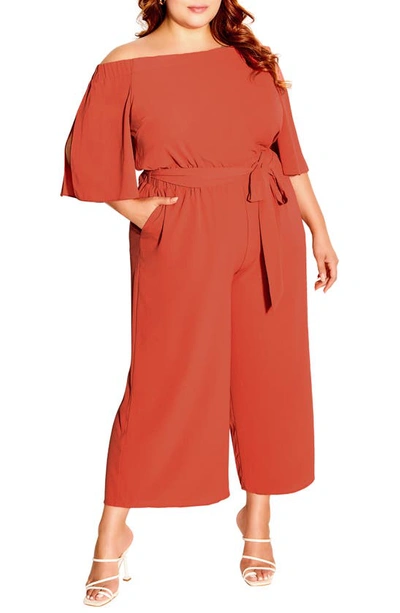 City Chic Off The Shoulder Jumpsuit In Koi | ModeSens