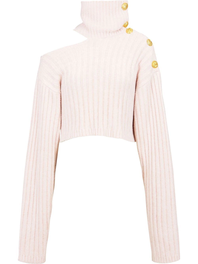 Balmain Pink Cut-out Cropped Jumper | ModeSens
