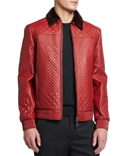 Stefano Ricci Men's Quilted Lamb Leather Jacket W/ Fur Collar In Red ...