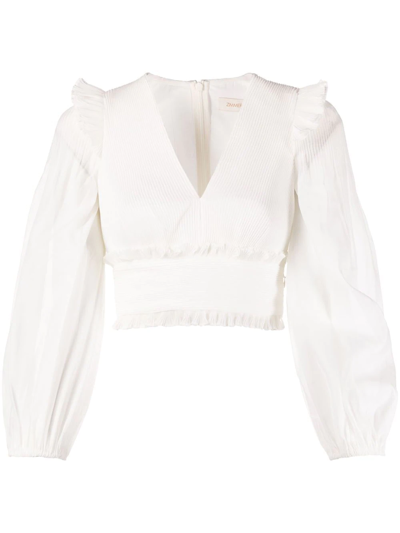 Zimmermann Puff-sleeve Pleated Blouse In Weiss | ModeSens Zimmermann Puff-sleeve Pleated Blouse In Weiss | ModeSens