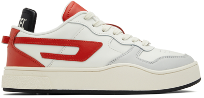 Diesel Ukiyo Low Top Leather Sneakers In White,grey,red | ModeSens
