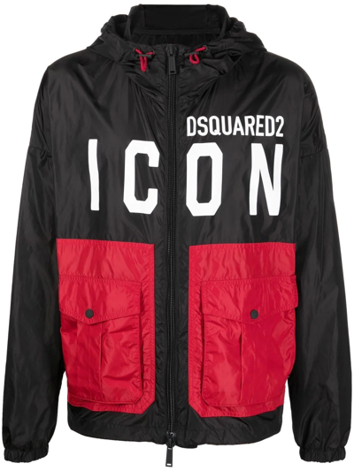 Dsquared2 Icon Colour-block Logo-print Jacket In Black/red | ModeSens