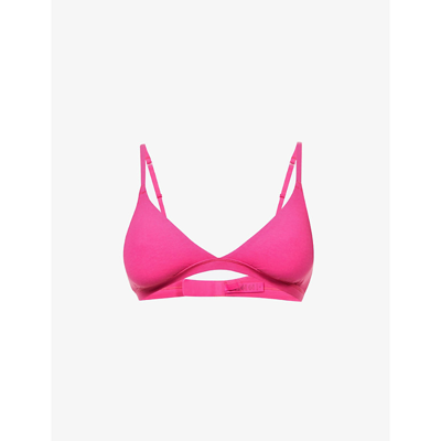 Skims Cotton Jersey Triangle Stretch-woven Bra In Raspberry | ModeSens