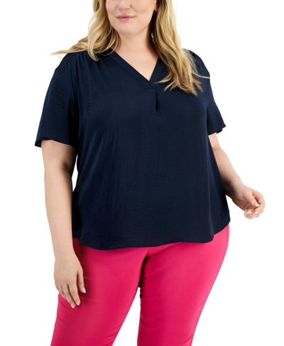 Alfani Plus Size V-neck Top, Created For Macy's In Modern Navy | ModeSens