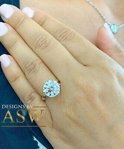 Pre-owned Asw 14k Yellow Gold Round Cut Forever One Moissanite ...