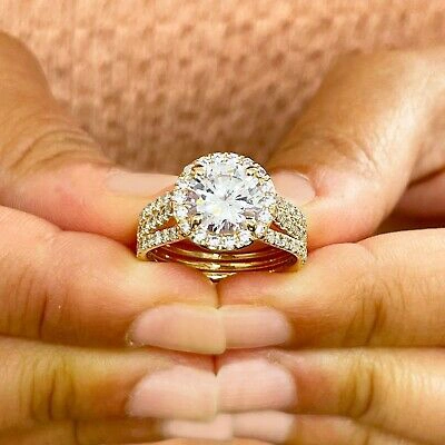 Pre-owned Asw 14k Solid Yellow Gold Round Cut Moissanite And Diamond ...