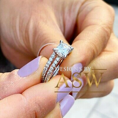 Pre-owned Asw 14k White Gold Princess Forever One Moissanite Diamond ...