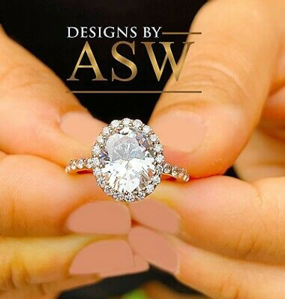Pre-owned Asw 14k Rose Gold Oval Forever One Moissanite And Diamond ...