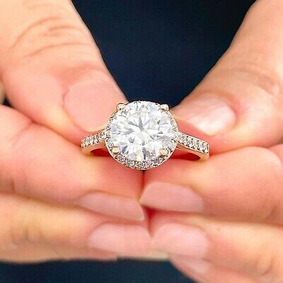 Pre-owned Asw Huge 14k Solid Rose Gold Round Moissanite Diamond ...