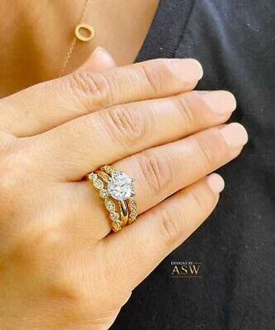Pre-owned Asw 14k Solid Yellow Gold Round Moissanite Engagement Ring ...