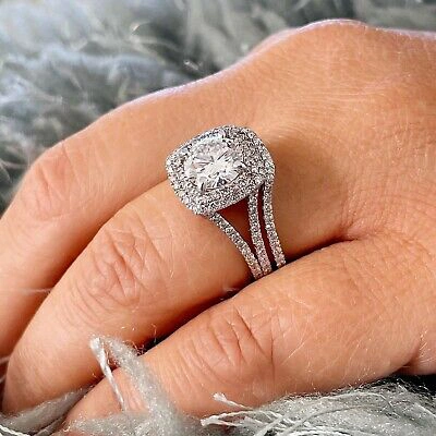 Pre-owned Asw 14k White Gold Round Moissanite Natural Diamond ...