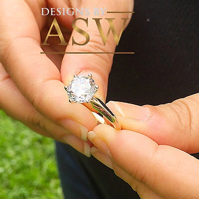 Pre-owned Asw 14k Yellow Solid Gold Round Cut Forever One Moissanite ...