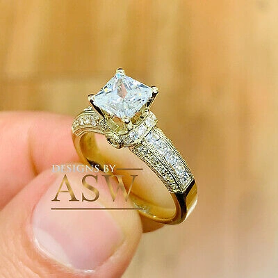 Pre-owned Asw 14k White Gold Princess Forever One Moissanite Diamond ...