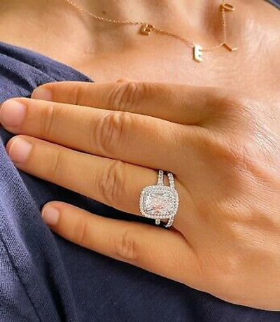 Pre-owned Asw 14k White Gold Cushion Moissanite Natural Diamond ...