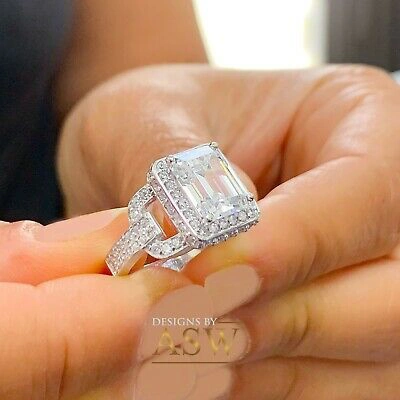 Pre-owned Asw 14k White Gold Emerald Forever One Moissanite Diamond ...
