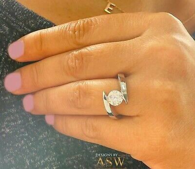 Pre-owned Asw 14k Solid White Gold Round Cut Moissanite Engagement Ring ...