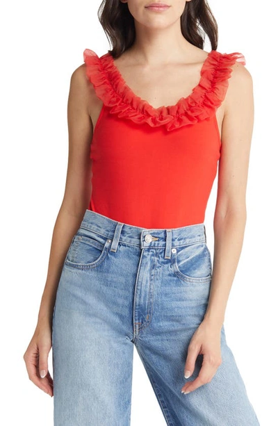 & Other Stories Organza Ruffle Bodysuit In Red | ModeSens