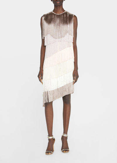 Fendi Colorblocked Tiered Fringe Dress In Multicolor | ModeSens