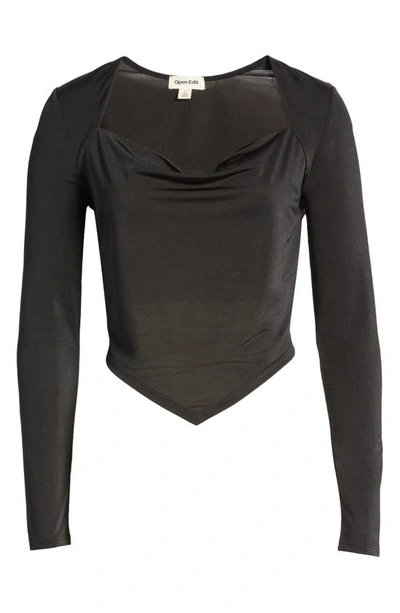 Open Edit Drape Front Knit Top In Black | ModeSens