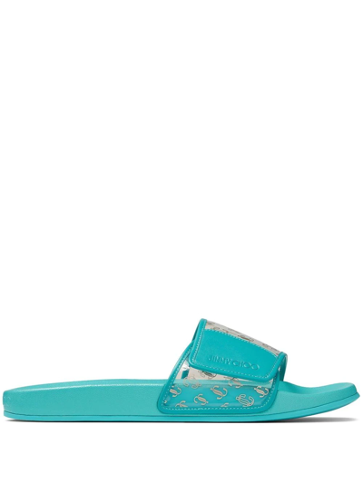 Jimmy Choo Fitz Monogram-print Slides In V Clear/malibu | ModeSens
