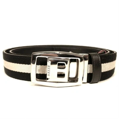Pre-owned Bally Mens Baldek Reversible Leather Canvas Logo Stripe Belt ...