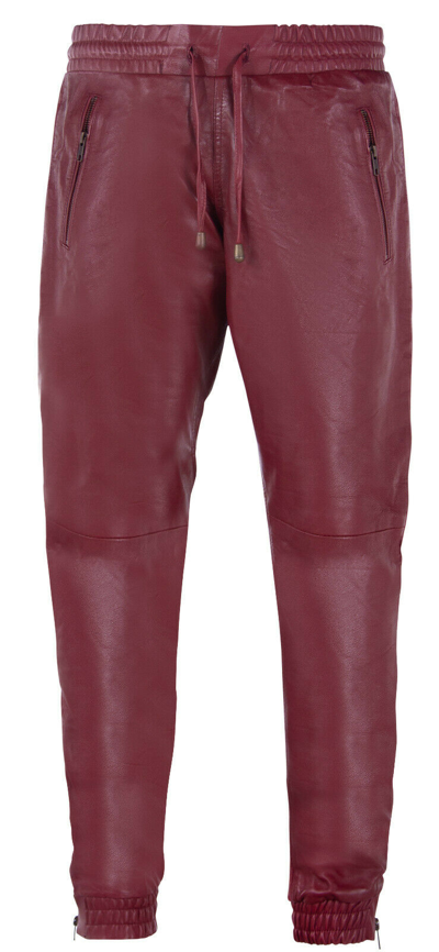 Pre-owned Infinity Mens Real Leather Trousers Burgundy Napa Sweat Track ...
