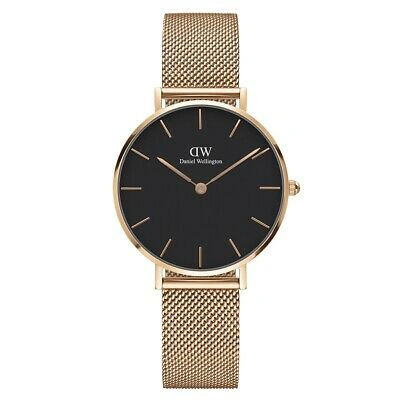 Pre-owned Daniel Wellington Dw00100161 Ladies Petite Black Melrose Rose ...