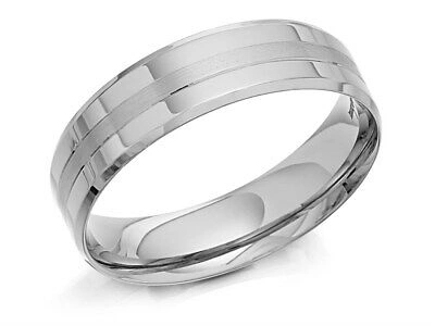 Pre-owned F.hinds Mens Elegant Palladium 500 Triple Band Bevelled Edge ...