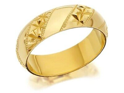 Pre-owned F.hinds Mens 9ct Gold Diamond Cut Stripe Wedding Ring - 6mm ...