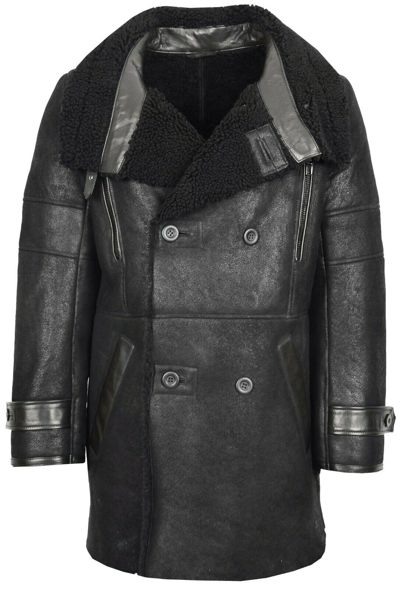Pre-owned House Of Leather Mens Real Sheepskin Coat Black Double ...
