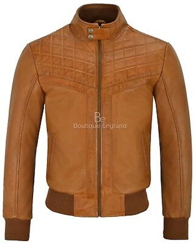 Pre-owned Smart Range Men's 70's Leather Jacket Tan Quilted Retro ...